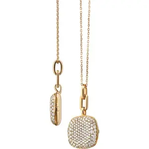 Monica Rich Kosann Rae Slim Diamond Square Locket Necklace - Gold
