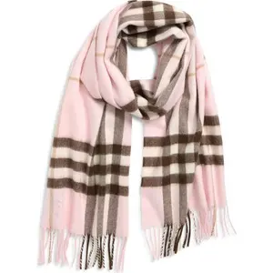 Burberry Giant Check Cashmere Scarf Bow Pink