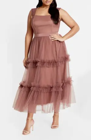 City Chic Tulle Ruffle Dress