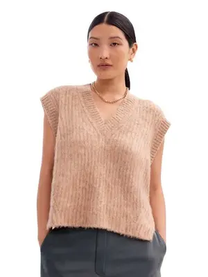 RO&ZO Knit V-neck Sleeveless Vest - Caramel