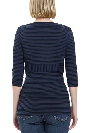 KIMI + KAI Maternity Striped Boat Neck Top - Navy