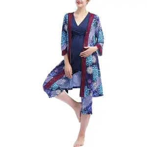 KIMI + KAI Natalie Maternity Nursing 3-piece Pajama Set - Blue