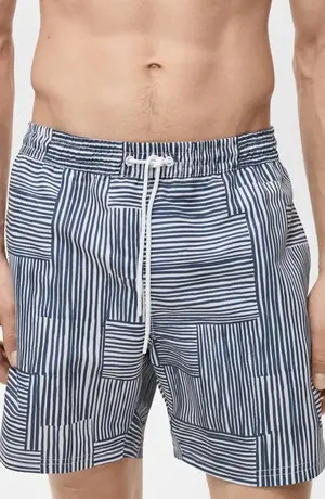 Mango Stripe Print Swim Trunks