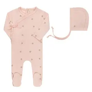 ELY'S & CO. Embroidered Footie And Bonnet Set Pink Tulip