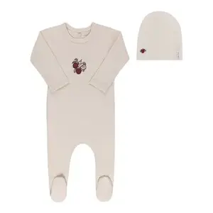 ELY'S & CO. Fruit Collection Footie And Beanie Set - Ivory Apple