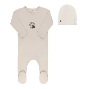 ELY'S & CO. Fruit Collection Footie And Beanie Set - Ivory Pear