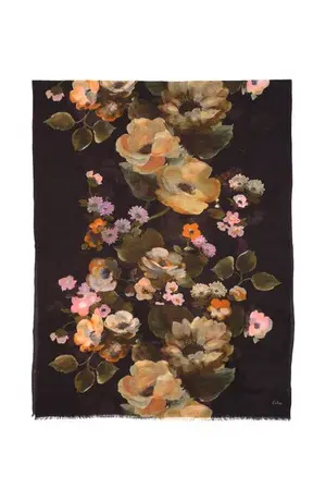Echo Painted Floral Wrap - Black