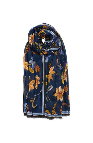 Echo Painted Floral Wrap - Navy