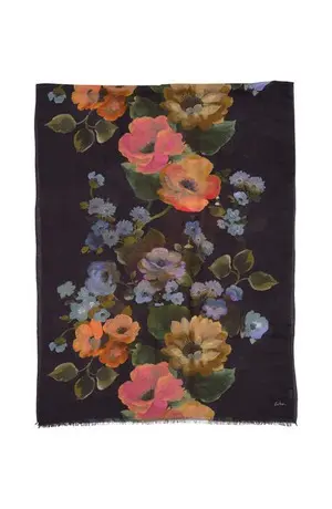 Echo Painted Floral Wrap - Navy