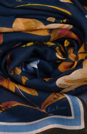 Echo Autumn Floral Wrap - Navy