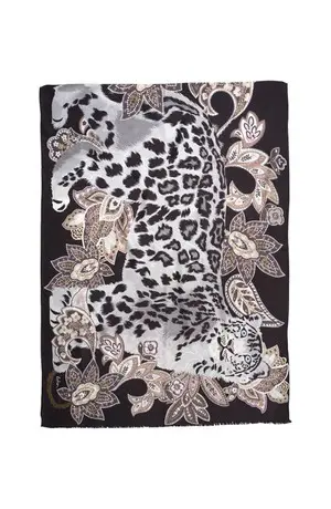 Echo Snow Leopard Silk Wrap - Black