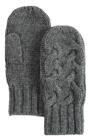 Echo Cable Knit Mittens Dark Grey