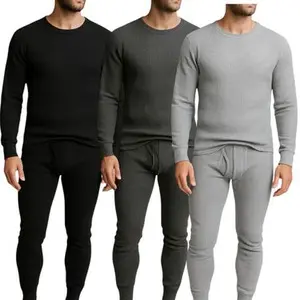 BENBEN 3 Pack Waffle Knit Thermal Loungewear Set - Black/charcoal/hgrey
