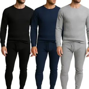 BENBEN 3 Pack Waffle Knit Thermal Loungewear Set - Black/navy/grey