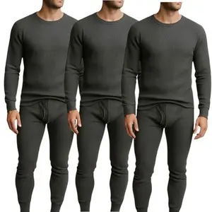 BENBEN 3 Pack Waffle Knit Thermal Loungewear Set - Charcoal/charcoal/charcoal