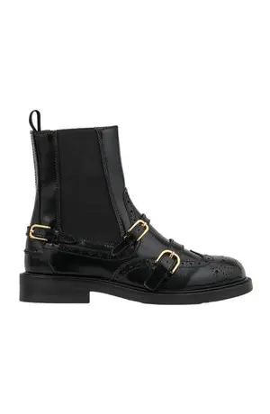 Sandro Shiny Leather Buckled Chelsea Boots - Black