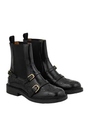 Sandro Shiny Leather Buckled Chelsea Boots - Black