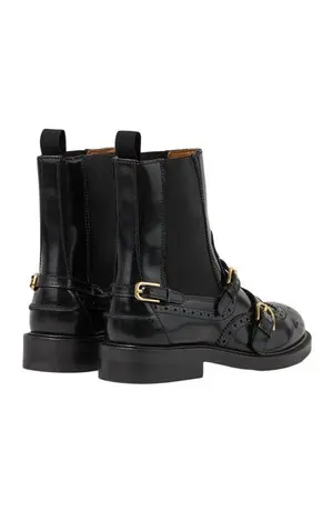 Sandro Shiny Leather Buckled Chelsea Boots - Black