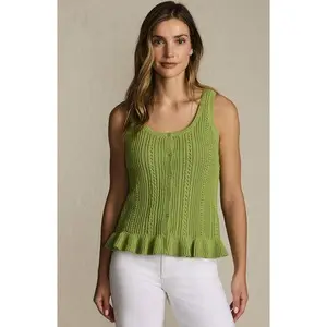 LANDS' END Cotton Boucle Ruffle Hem Sleeveless Sweater - Winter Pear