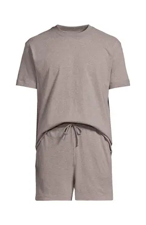 LANDS' END Short Sleeve Knit Jersey Short Sleep Set - Light Bark Heather