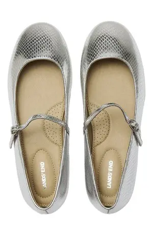 LANDS' END Classic Metallic Mary Jane Flats - Silver