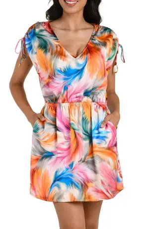 La Blanca Feathered Impression Cover-up Sundress - Pink Multi