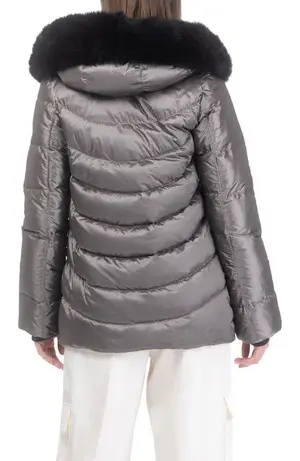 Gorski Quilted Down Jacket With Detachable Shearling Hood - Greige/black