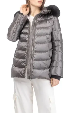 Gorski Quilted Down Jacket With Detachable Shearling Hood - Greige/black