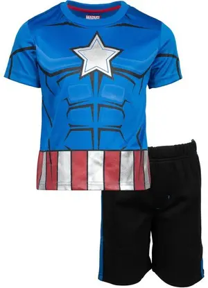 MARVEL Printed T-shirt & Mesh Shorts Set - Captain America Blue Blue