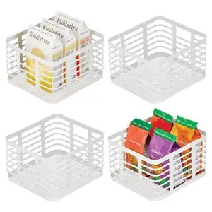 MDESIGN Metal Pantry Basket With Handlesset Of 4matte - White