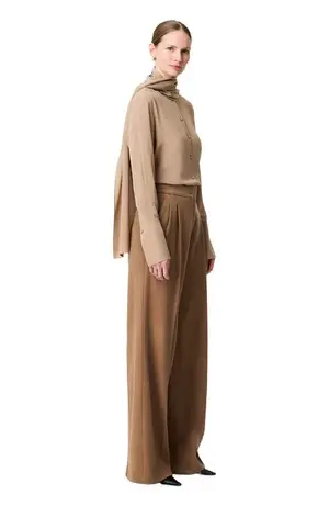 Another Tomorrow Pleated Wide-leg Trousers - Camel
