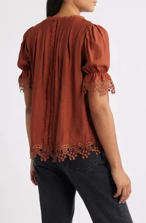 Bobeau Lace Accent Button-up Shirt