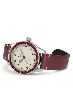 Hamilton Khaki Aviation Leather Strap Watch - White/red
