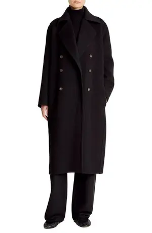 Vince Double-breasted Wool Blend Coat - Black