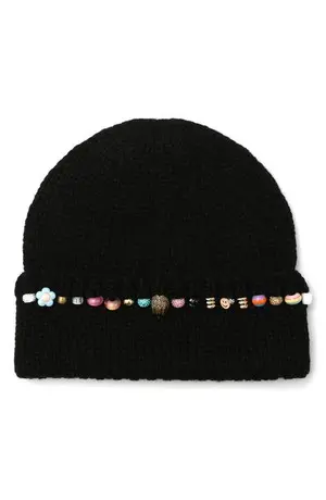 Kurt Geiger Knit Beanie With Multicolored Beads - Black