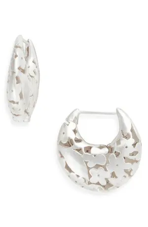 SHANA CAVE Lace Crescent Hoop Earrings - Silver