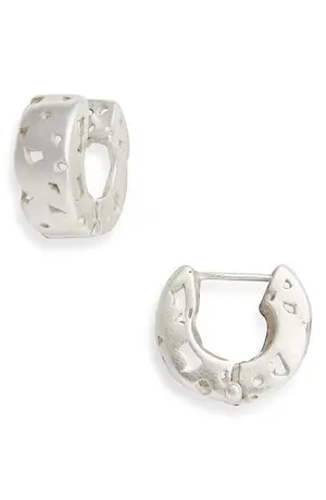 SHANA CAVE Lace Huggie Hoop Earrings - Silver