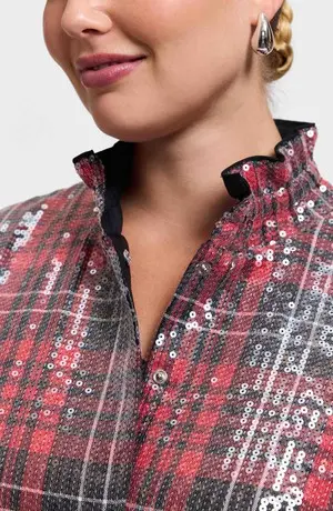Foxcroft Carolina Sequin Plaid Button-up Shirt - Burgundy Red/multi