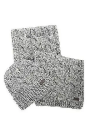Barbour Jesmond Cable Stitch Beanie And Scarf Set - Mid Grey