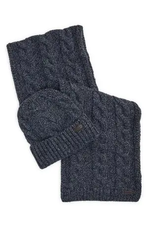 Barbour Jesmond Cable Stitch Beanie And Scarf Set - Navy