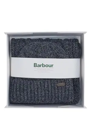 Barbour Jesmond Cable Stitch Beanie And Scarf Set - Navy