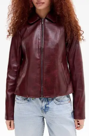 BDG URBAN OUTFITTERS Fitted Embossed Faux Leather Jacket - Red