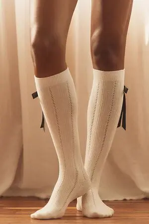 Anthropologie Ribbed Knee Socks With Bow Detail
