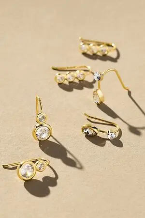 Anthropologie Crystal Threader Earring Set - Gold