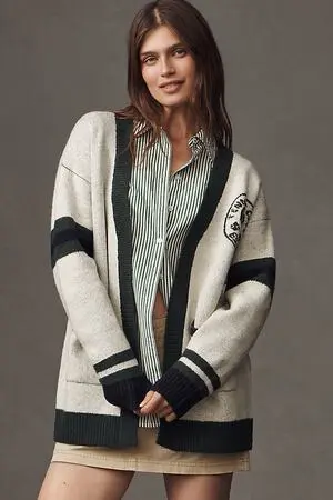 FLAT WHITE Open Front Cardigan Sweater - Green Pattern