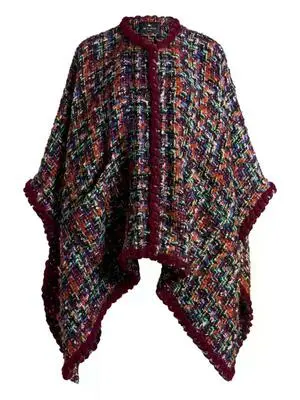 Etro Tweed Cape With Pom-pom Trim