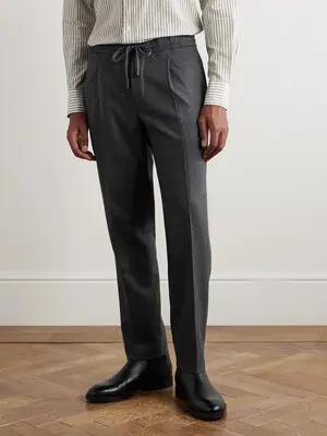 SLOWEAR Incotex Tapered Pleated Wool And Cashmere-blend Trousers - Gray