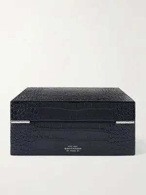 Smythson Mara Croc-effect Leather Six-piece Watch Box