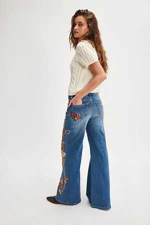 DRIFTWOOD Penelope Embroidered Flare Jeans - Dark Wash