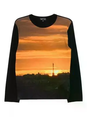 AGNÈS B. Sunset-print T-shirt - Black